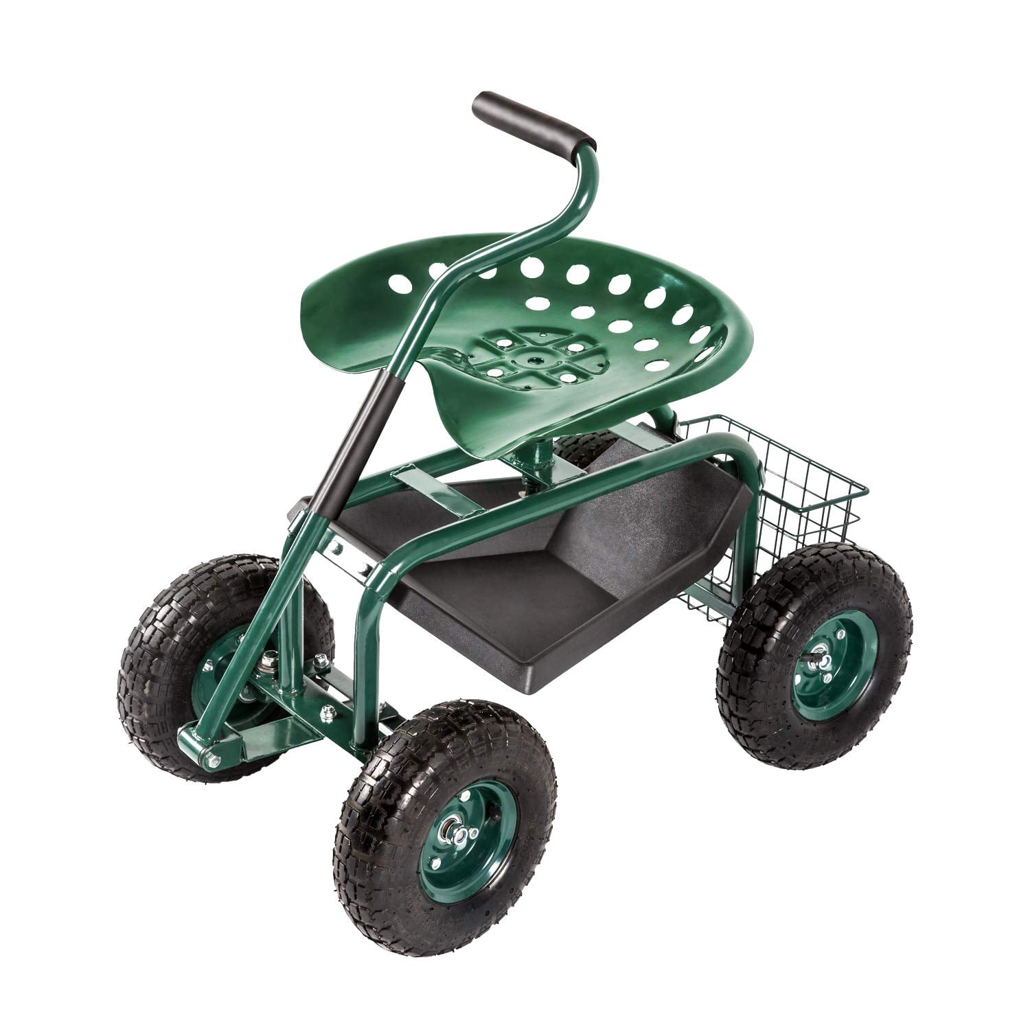 360 Rotating Garden Scooter with Wheels, Sturdy Metal Gardening Cart ...