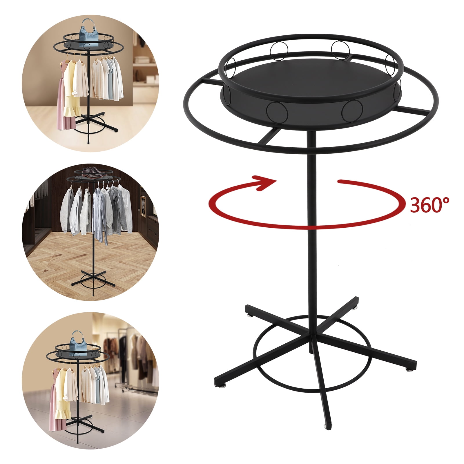 360° Rotating Garment Rack with Adjustable Height, Freestanding Retail ...