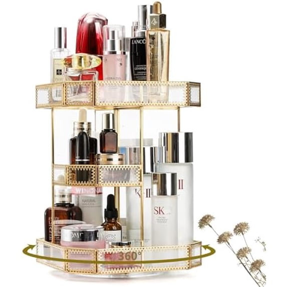 360 Rotating Glass Makeup Organizer, Large Storage Display Holder with ...