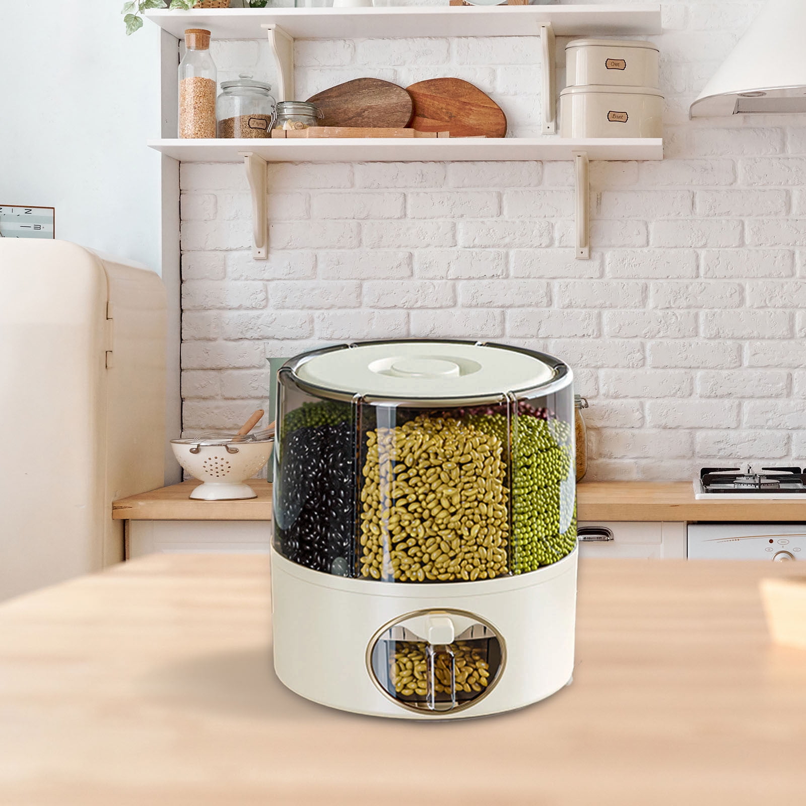 360° Rotating Grain Storage Container - 6-Compartment Transparent Rice ...