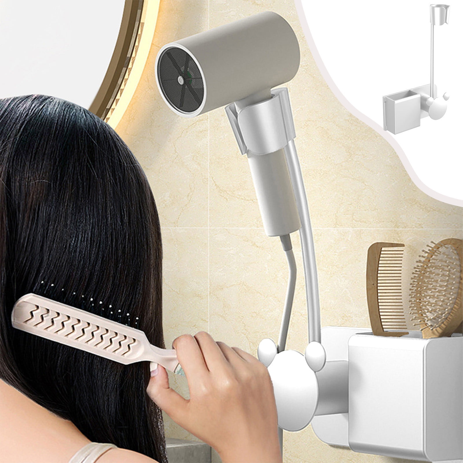 360° Rotating Hair Dryer Stand | Wall Mounted Storage Rack | Self ...