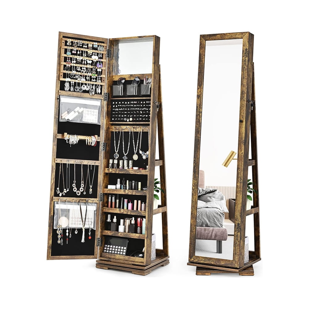 360 Rotating Jewelry Armoire Cabinet, Standing Jewelry Organizer with Large Storage Space ...