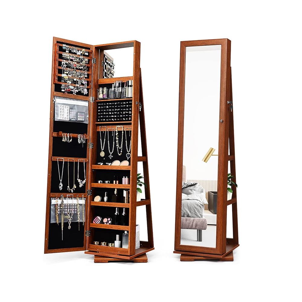 360 Rotating Jewelry Armoire Cabinet, Standing Mirror Jewelry Cabinet ...