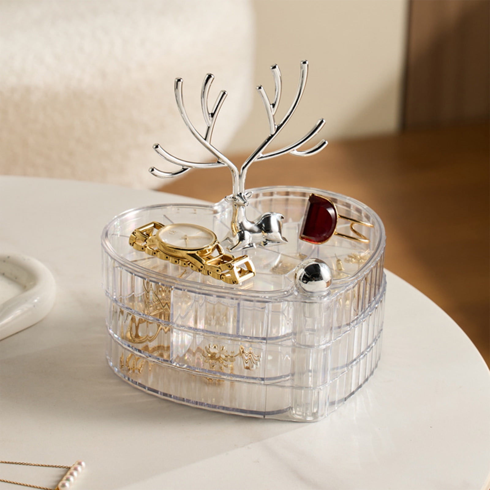 360° Rotating Jewelry Box - 3-Tier Detachable Organizer with Lockable ...
