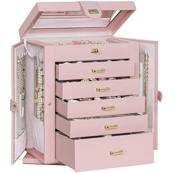 360° Rotating Jewelry Box 6-Tier Organizer Functional Jewelry Storage ...