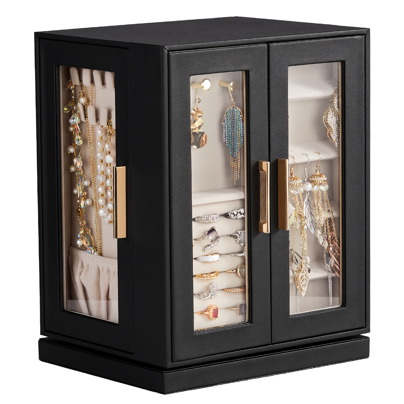 360° Rotating Jewelry Box, Jewelry Organizer with 5 Drawers, Glass ...