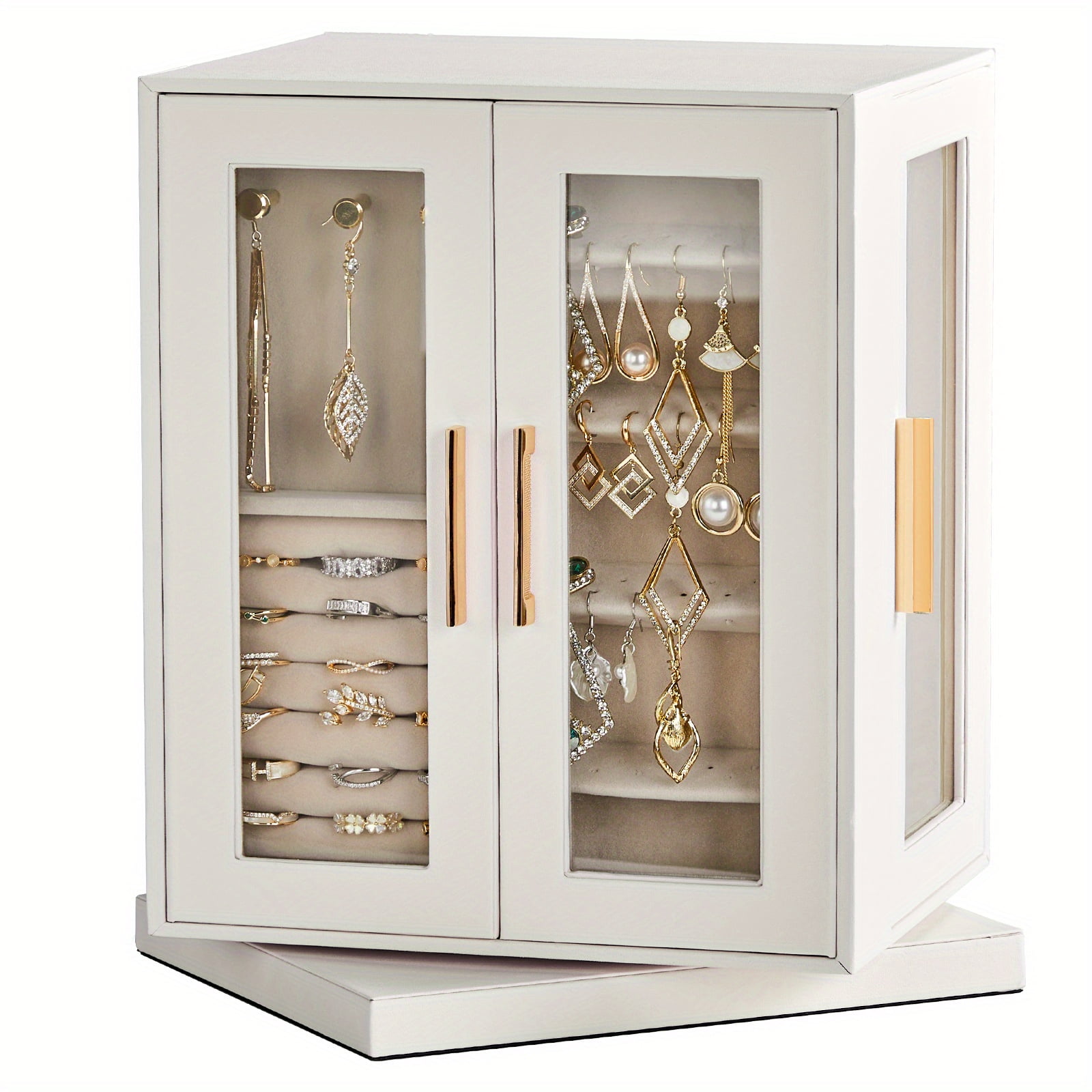 360° Rotating Jewelry Box, Jewelry Organizer with 5 Drawers, Glass ...