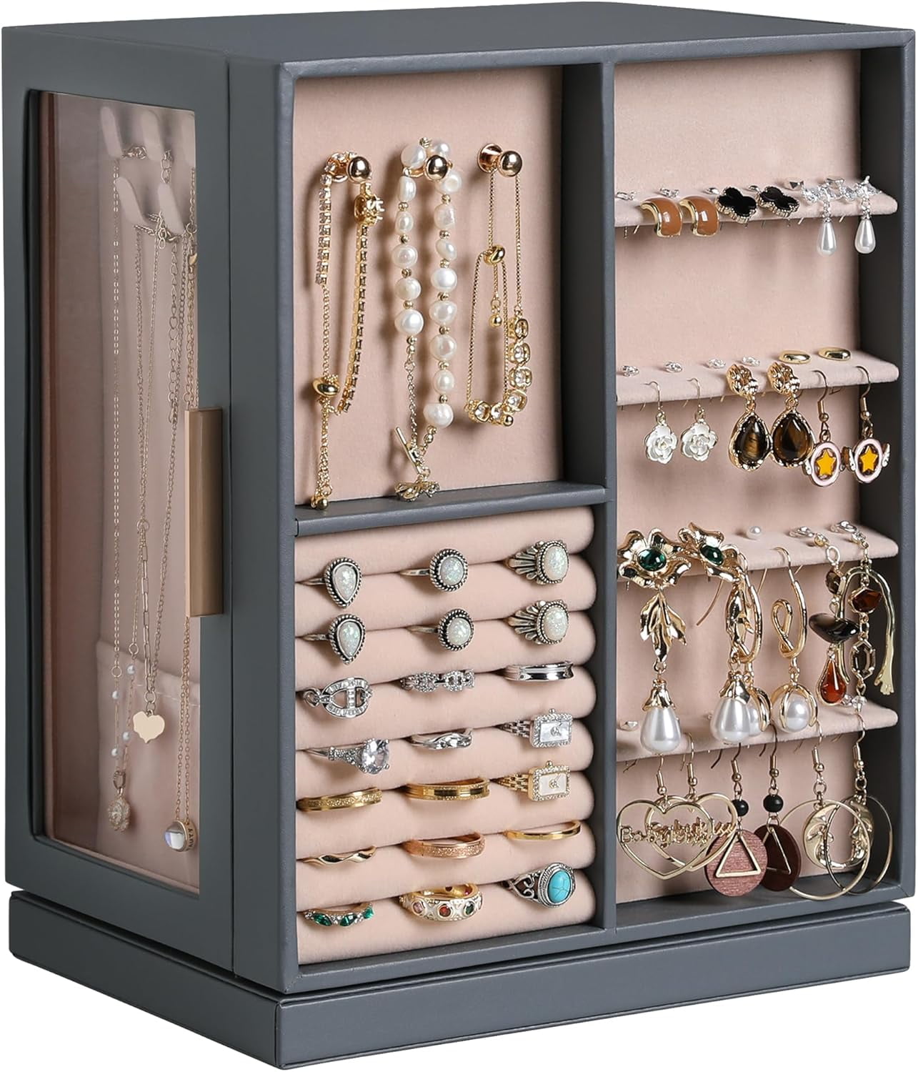 360° Rotating Jewelry Box,PU Leather Jewelry Organizer with 6 Drawers ...