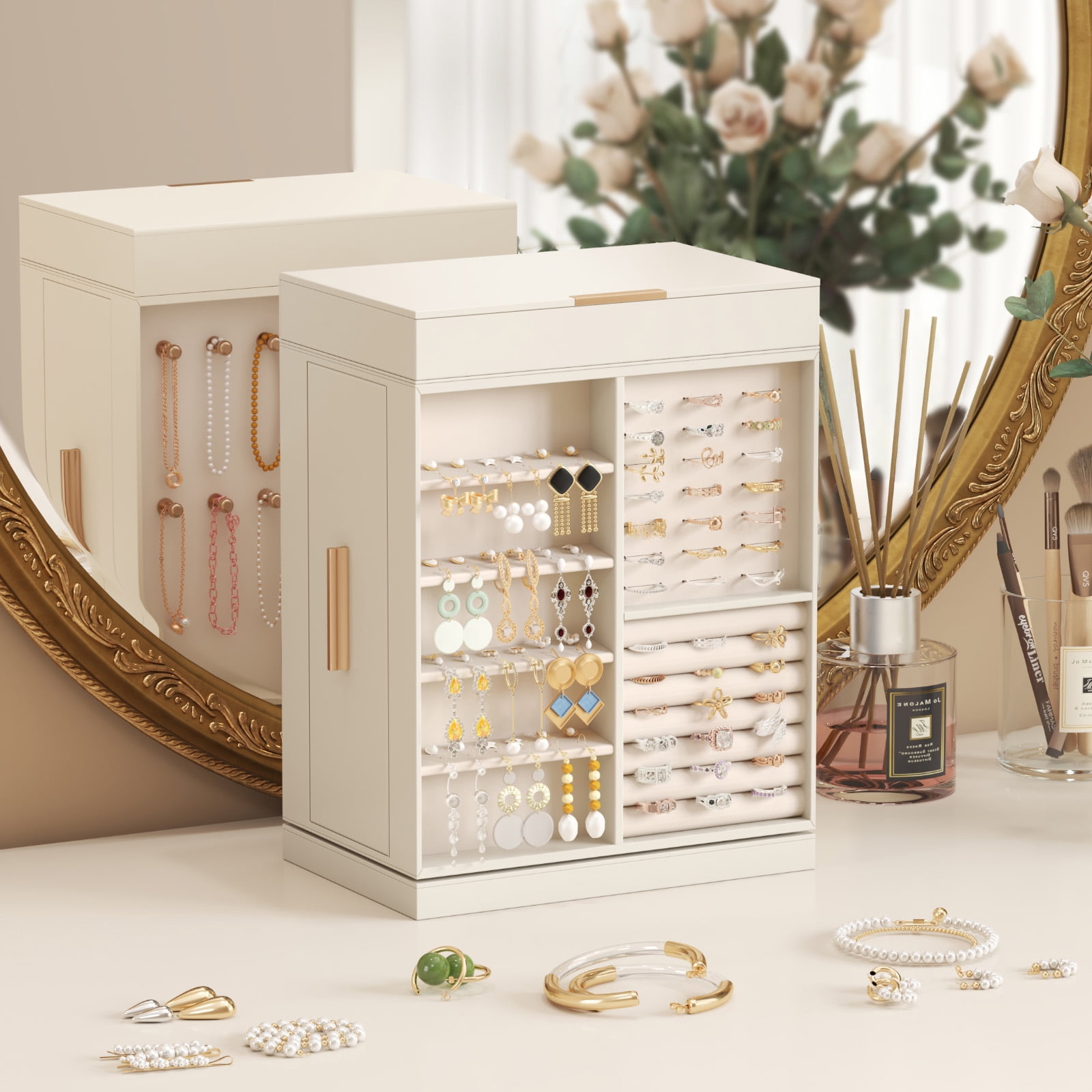 360° Rotating Jewelry Box, Top Magnetic Box wth Mirror, 2 Sides Plus 2 ...