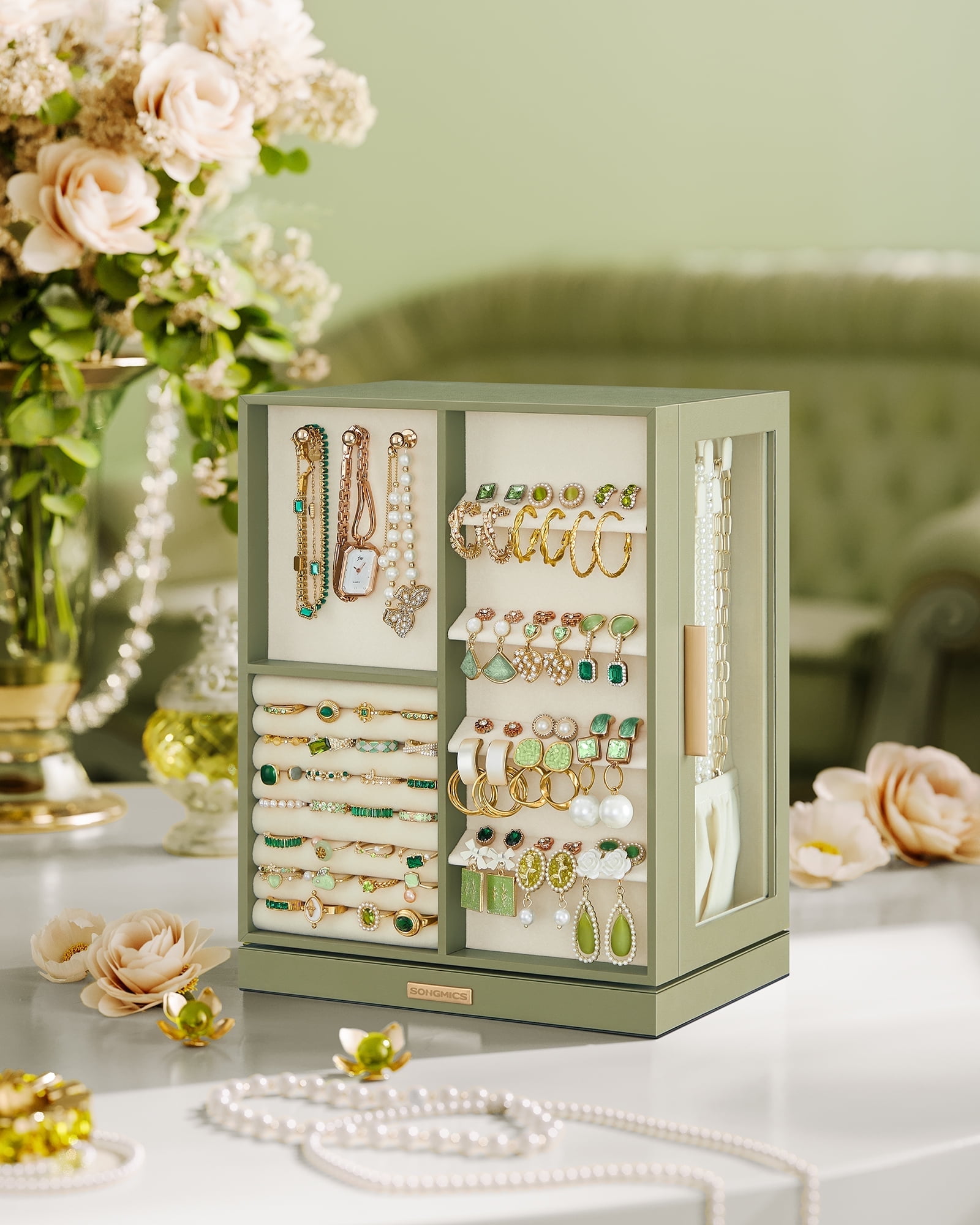 360° Rotating Jewelry Box with Glass Window, 5 Drawers Jewelry Storage ...