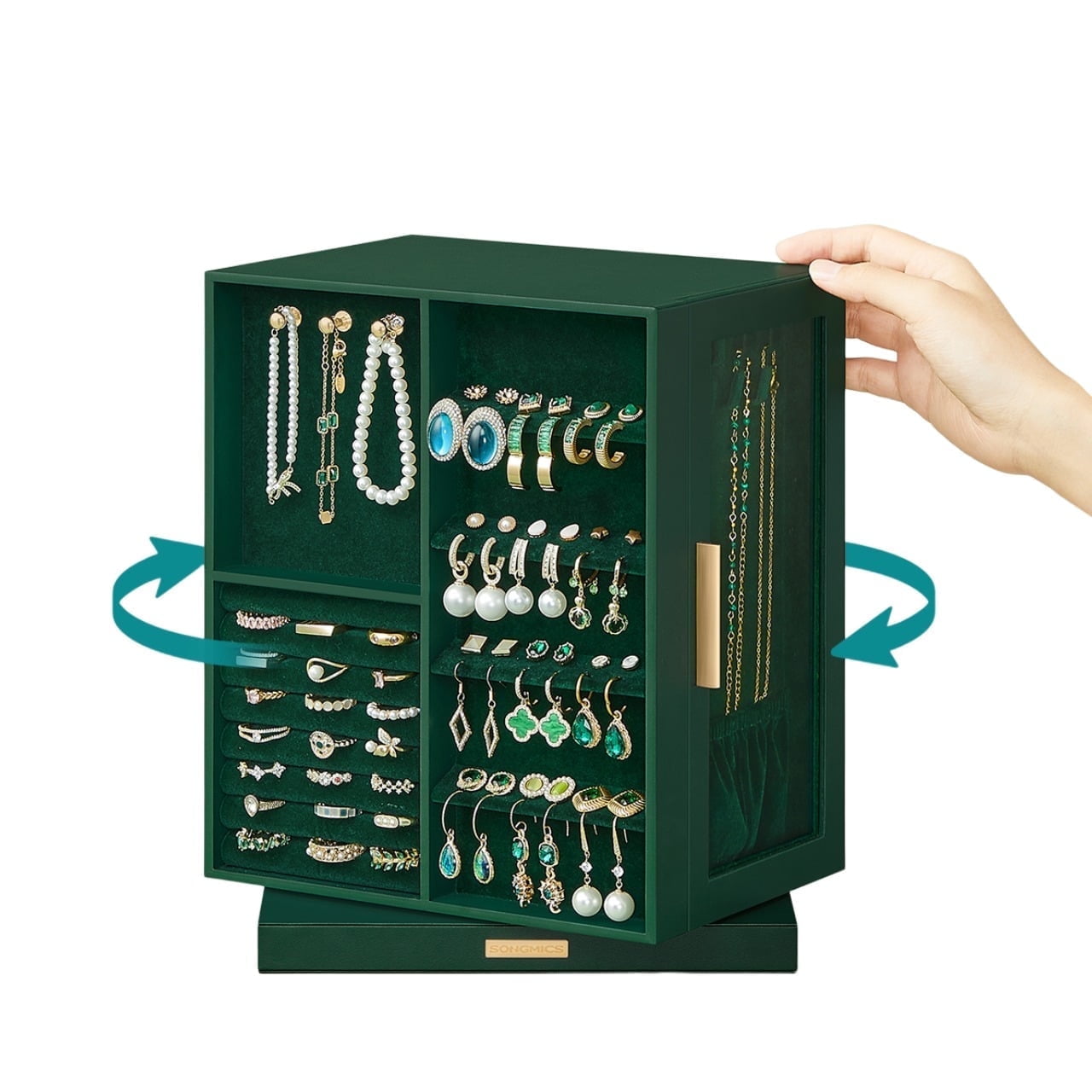 360° Rotating Jewelry Box with Glass Window and 5 Drawers Jewelry ...