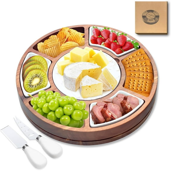 360° Rotating Lazy Susan Cheese & Charcuterie Board Set - 13.5" Acacia ...