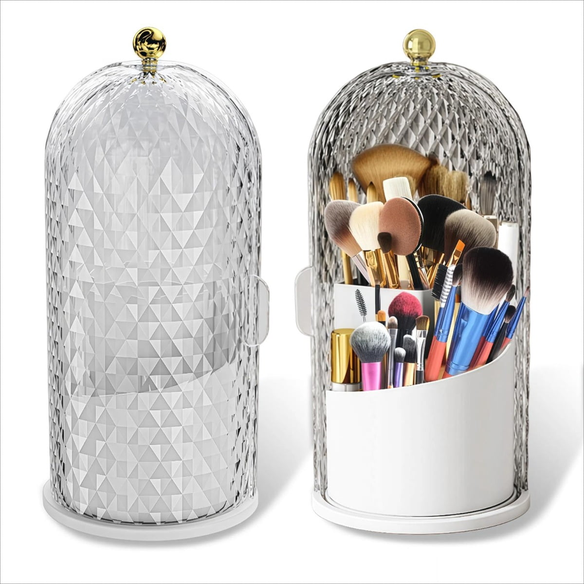 360 Rotating Makeup Brush Holder Organizer With Lid - Multifunctional ...
