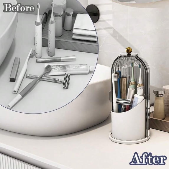 360 Rotating Makeup Brush Organizer With Dustproof Lid, Multi-Slot ...