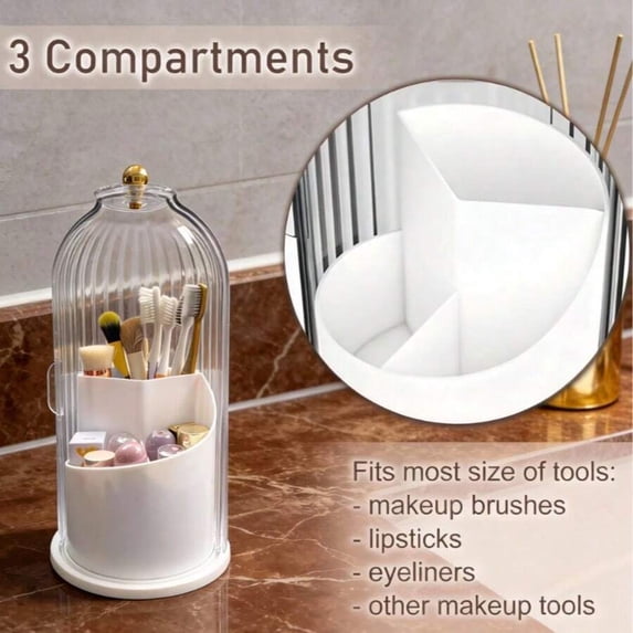 360 Rotating Makeup Brush Organizer With Dustproof Lid, Multi-Slot ...