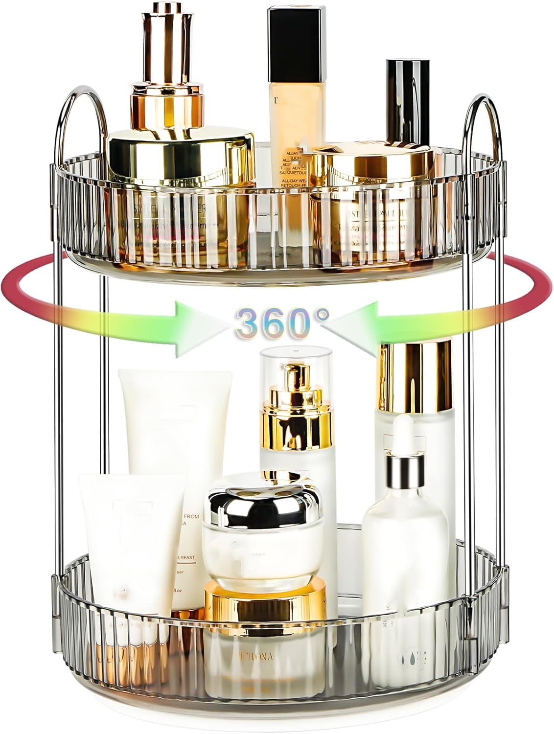 360 Rotating Makeup Organizer, 2 Tier Lazy Susan Bathroom Counter ...