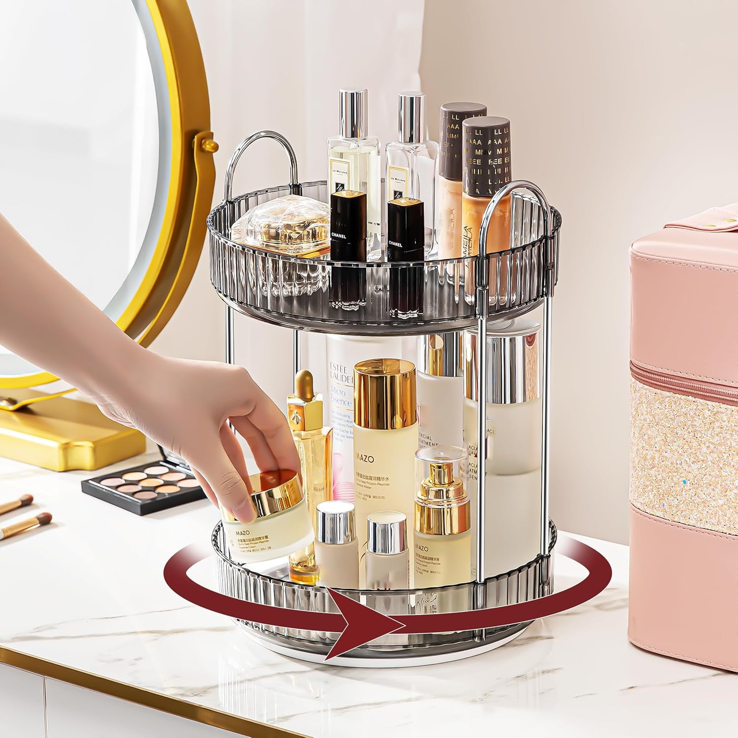 360° Rotating Makeup Organizer, Bathroom Make Up Spinning Holder Rack ...