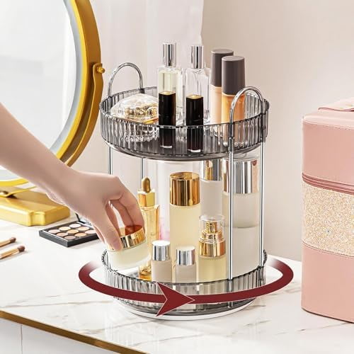 360° Rotating Makeup Organizer, Bathroom Make Up Spinning Holder Rack ...
