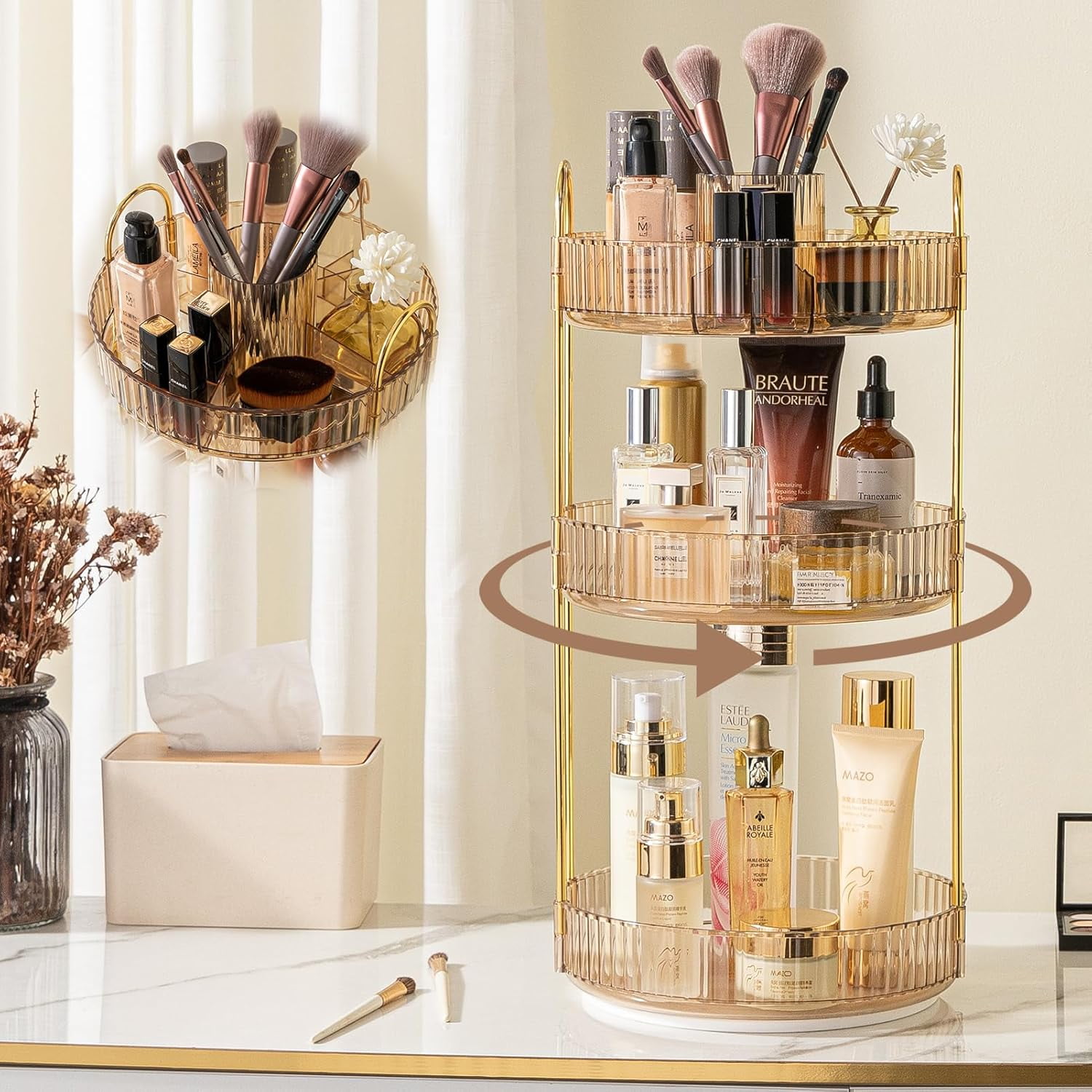 360 Rotating Makeup Organizer, High-Capacity Bathroom Countertop Vanity ...