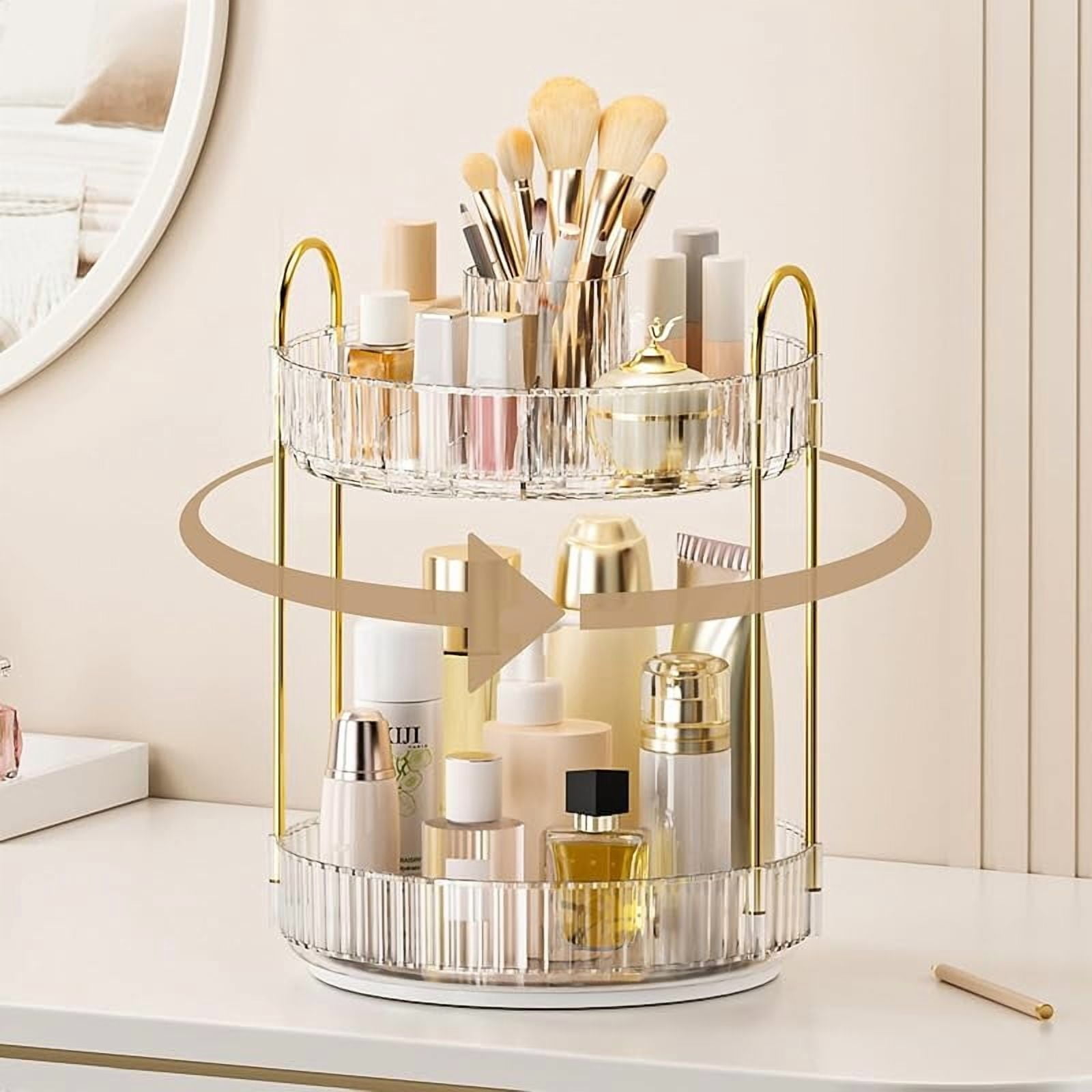 360 ° Rotating Makeup Organizer, Upgraded 2 Tier Skincare Perfume ...