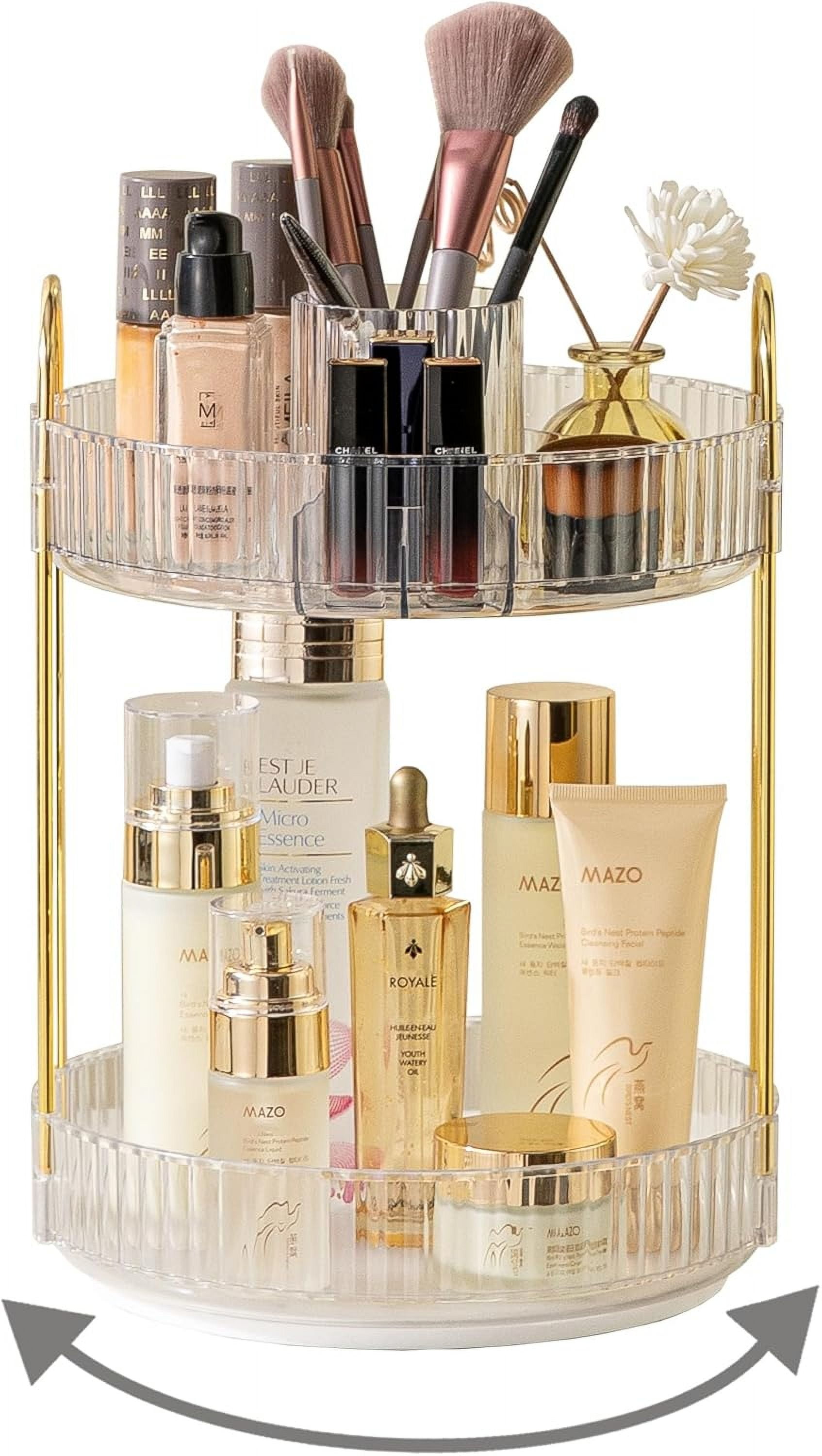 360 Rotating Makeup Organizer for Vanity,2 Tier Large Capacity Skincare ...