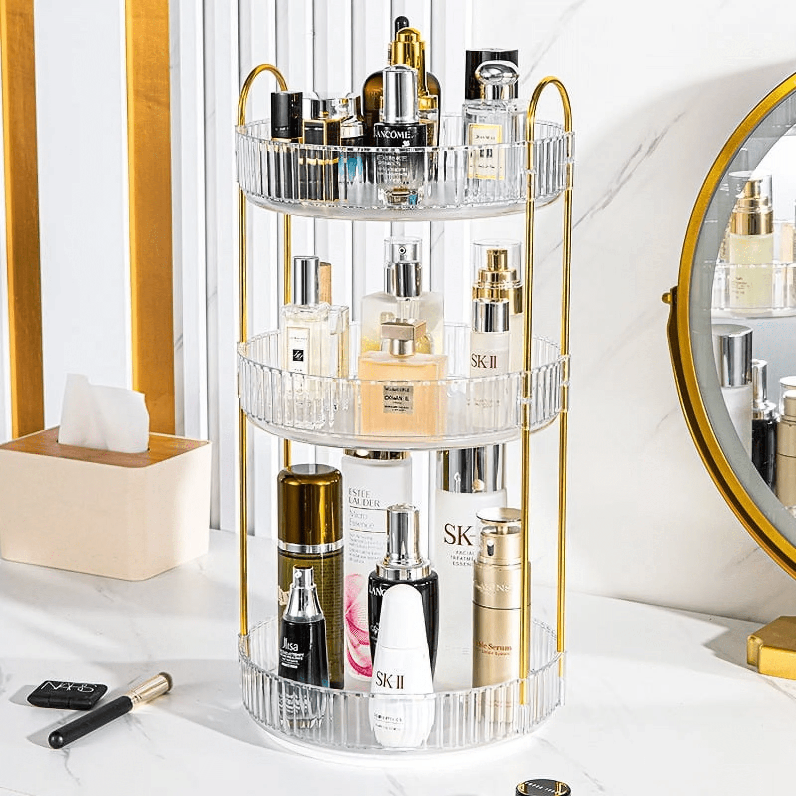 360° Rotating Makeup Organizer for Vanity, 3 Tier Large Skincare Make ...