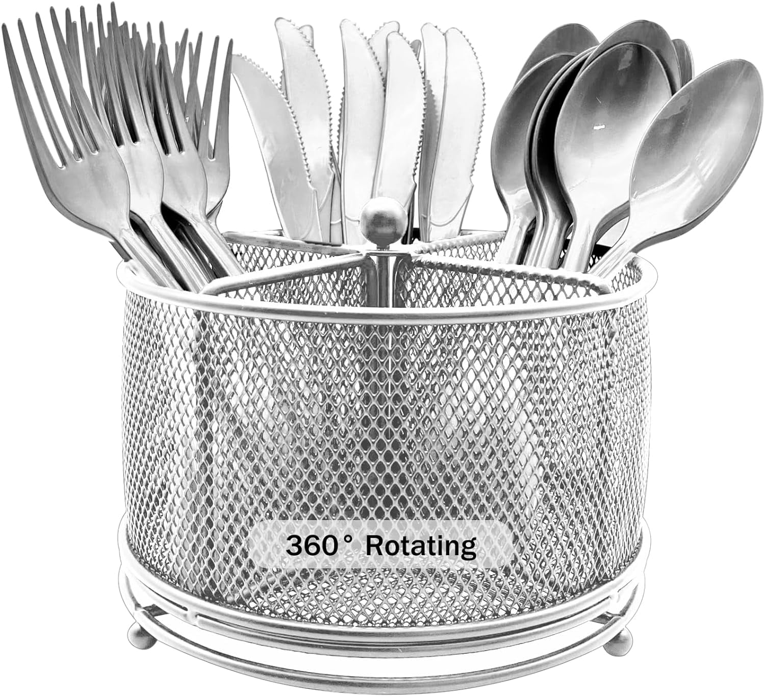 360° Rotating Metal Utensil Caddy - 4 Compartment Silverware Cutlery ...