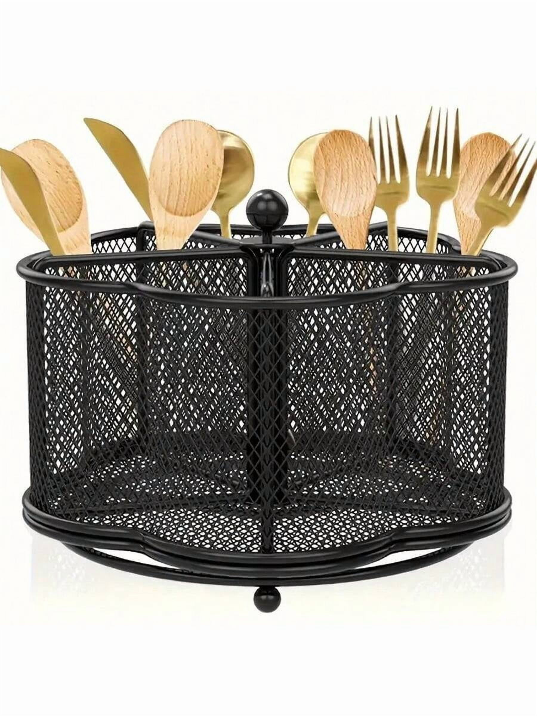 360° Rotating Metal Utensil Holder - 1 Piece 5 Compartments Cutlery ...