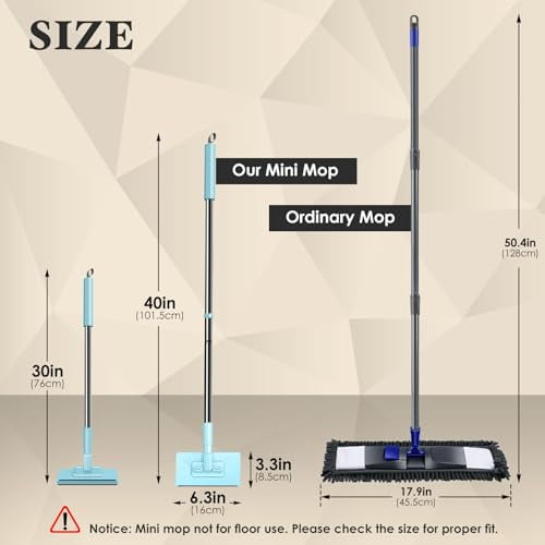 360° Rotating Mini Sweeper Mop with 40" Steel Handle, Small Flat Dust ...