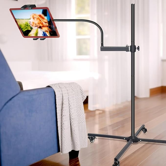 360° Rotating Mobile Floor Stand for Tablets & Phones Adjustable Height ...