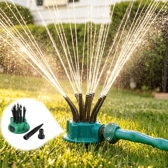 360° Rotating Multi-Head Garden Sprinkler, Durable Plastic Automatic ...