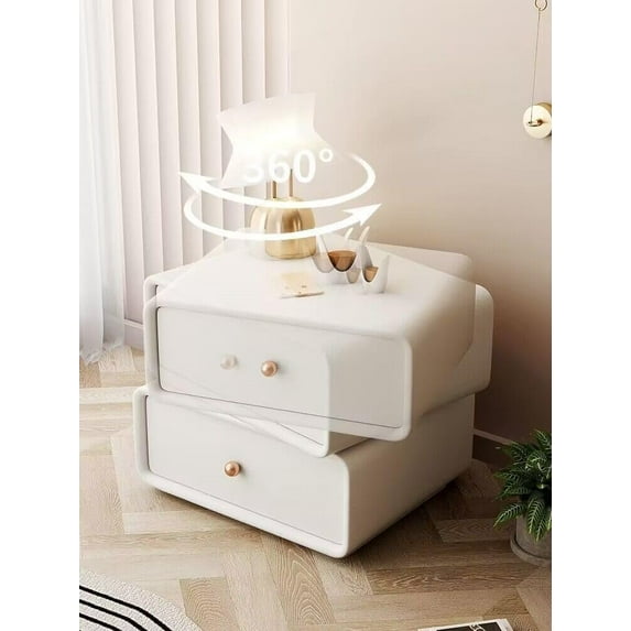 360° Rotating Nightstand – Handcrafted Solid Wood & Leather Bedside ...