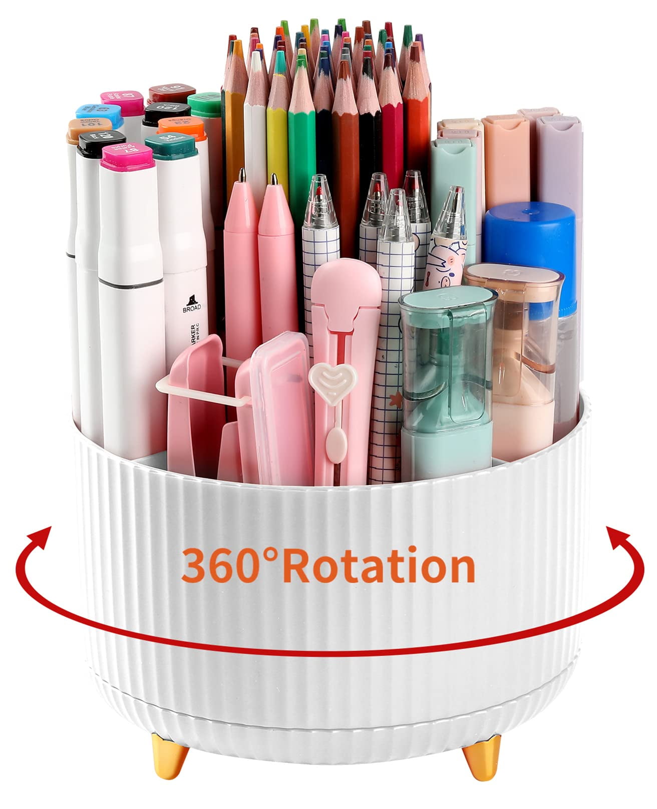 360° Rotating Plastic Pencil Holder, Retail Packaging with 5 Slots ...