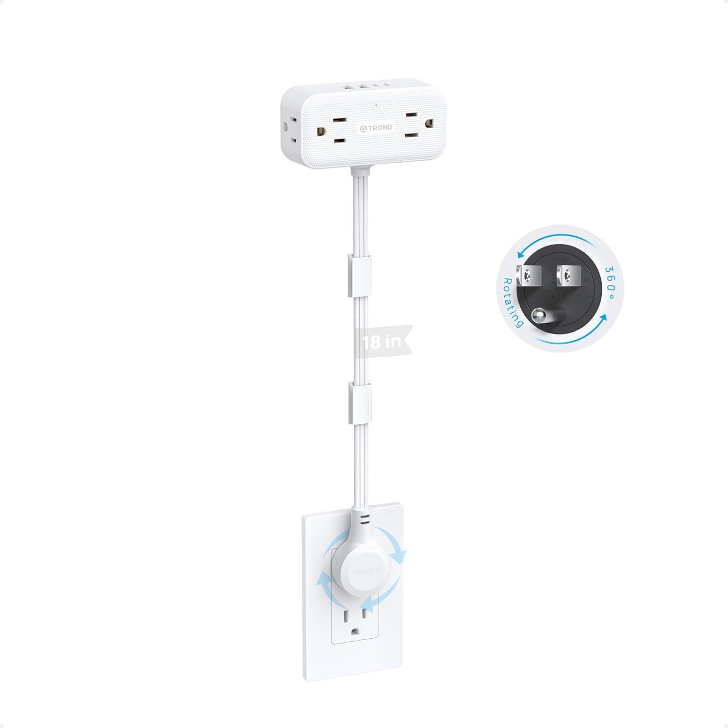 360° Rotating Plug Outlet Extender 18 in - Flexible Extension Cord ...