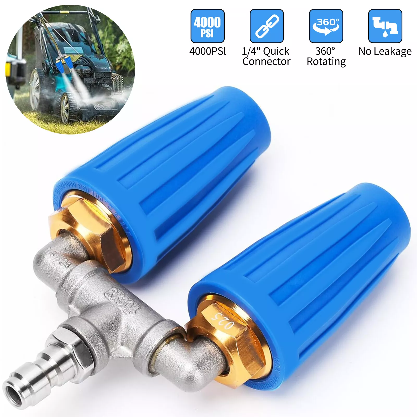 360° Rotating Pressure Washer Dual Turbo Nozzle 1/4" Quick Connector 2. ...