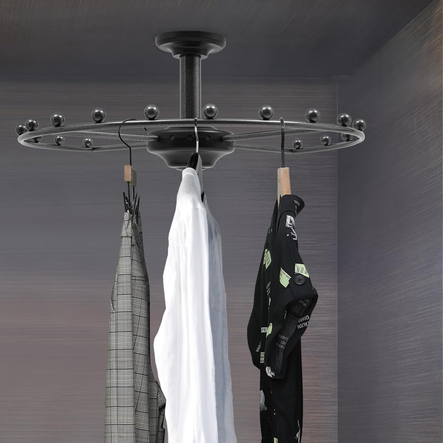 360° Rotating Round Closet Rod, Heavy Duty Clothes Hanger Rack Space ...