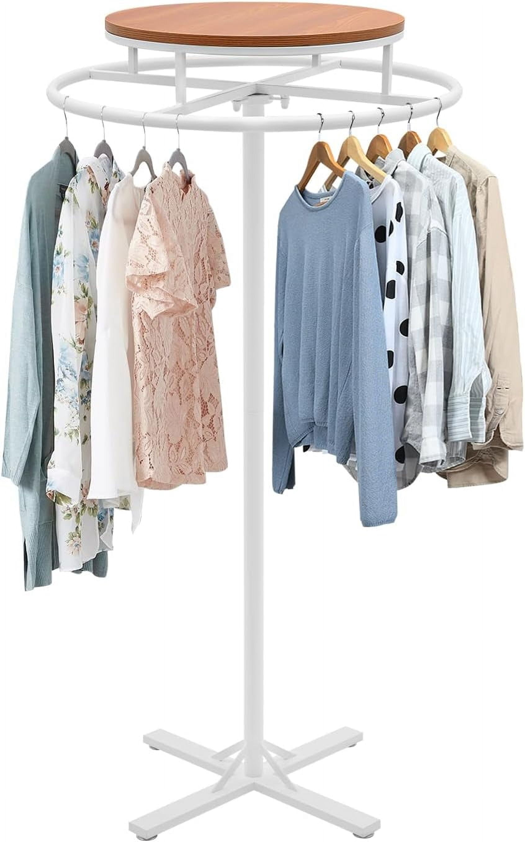 360° Rotating Round Clothing Rack White Garment Rack Retail Clothing ...