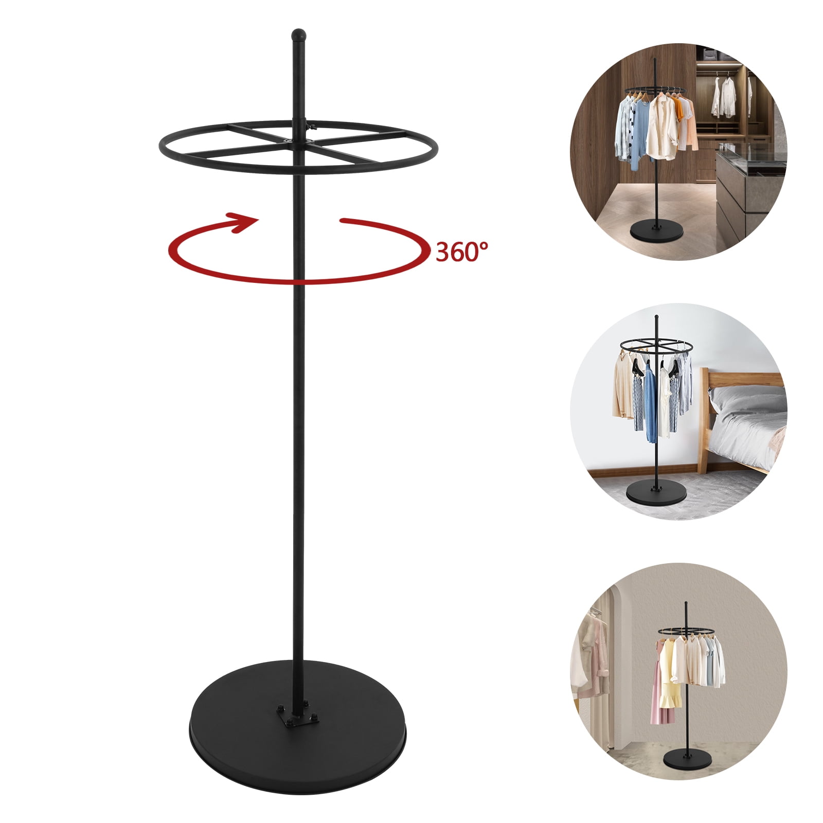 360° Rotating Round Clothing Rack with Adjustable Height, Sturdy Steel ...