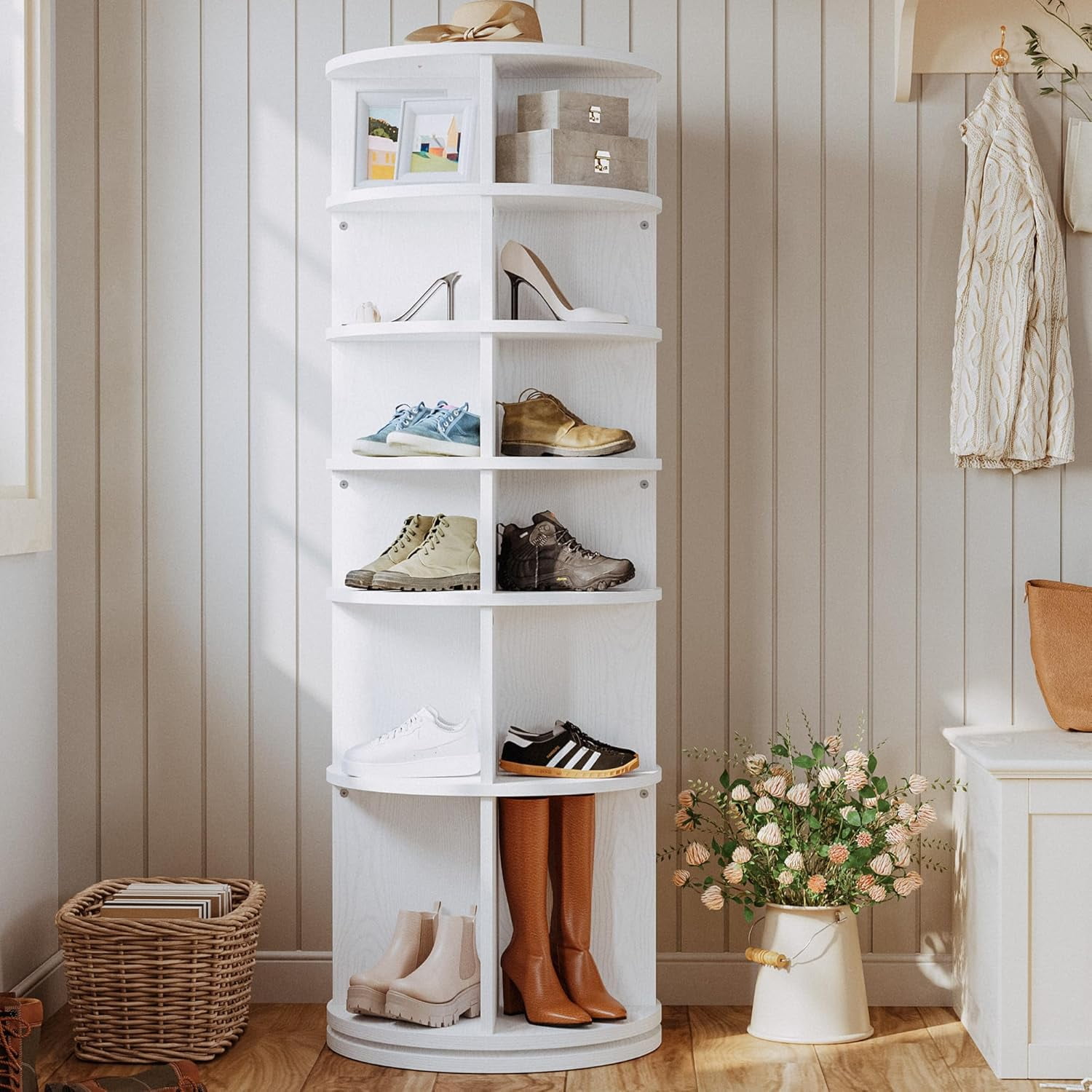 360° Rotating Shoe Rack Organizer Tower, Freestanding Multi-Tier ...