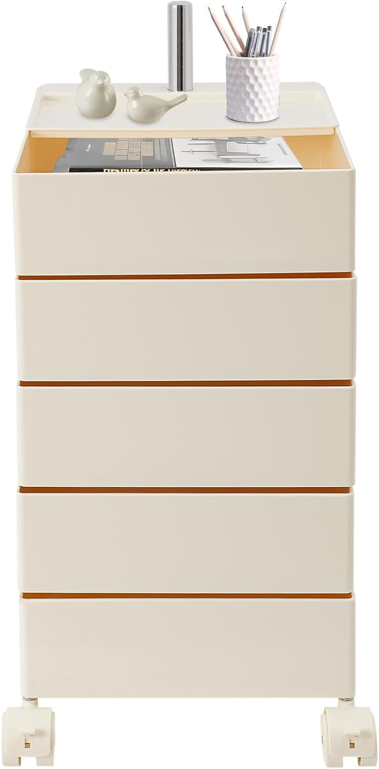 360° Rotating Side Table with 5 Drawers, Movable Storage End Table Sofa ...