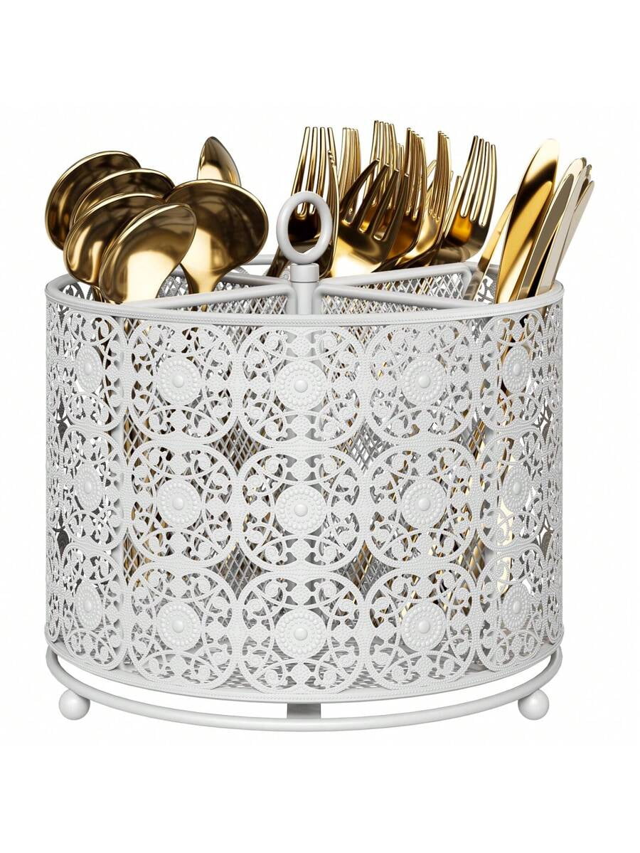 360° Rotating Silverware Caddy - 4-Compartment Countertop Organizer w ...