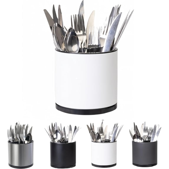 360° Rotating Silverware Organizer, Kitchen Utensil Holder with 3 ...