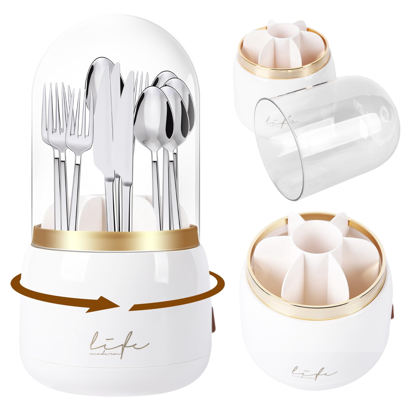 360° Rotating Silverware Utensil Holder for Kitchen Counter, Spoon and ...