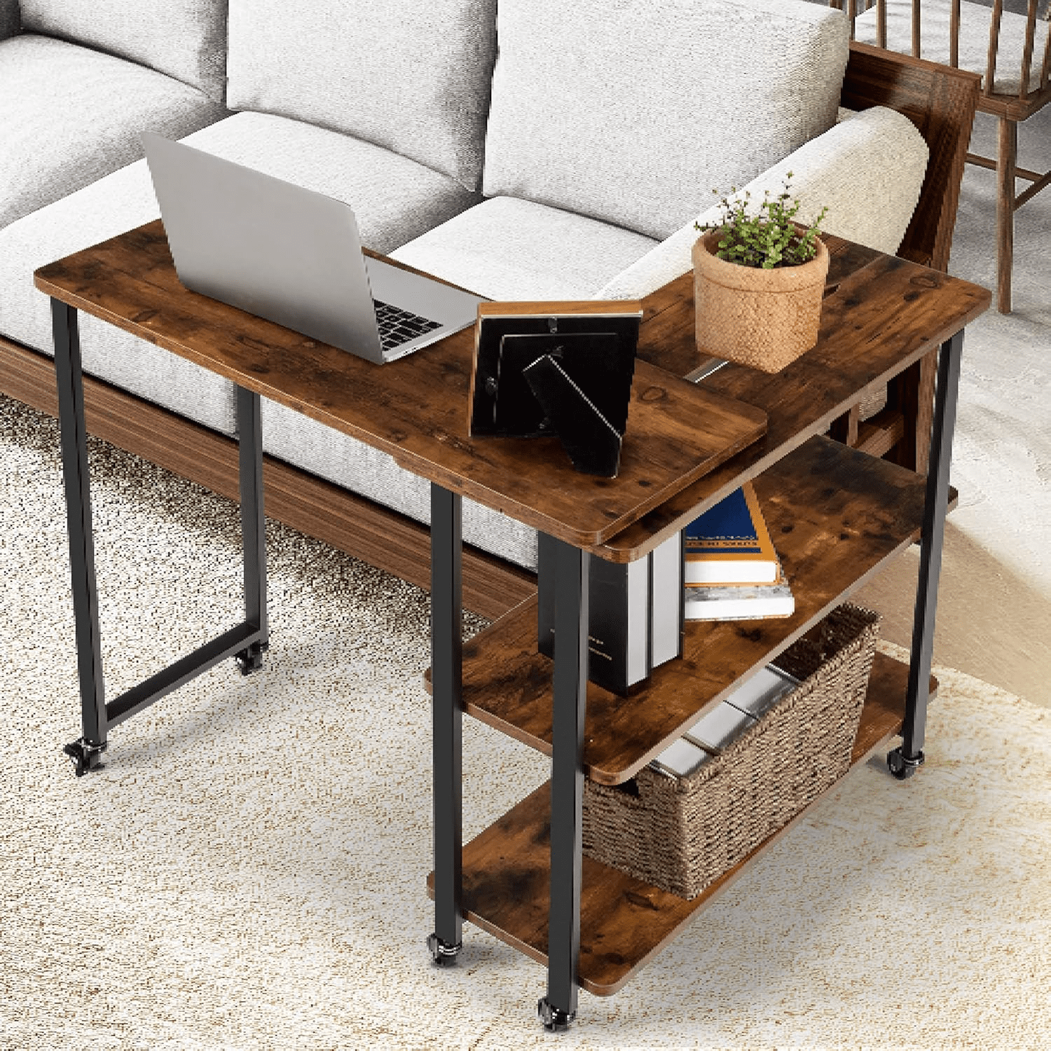 360° Rotating Sofa Side Table Patented Mobile End Table with 2-Tier ...