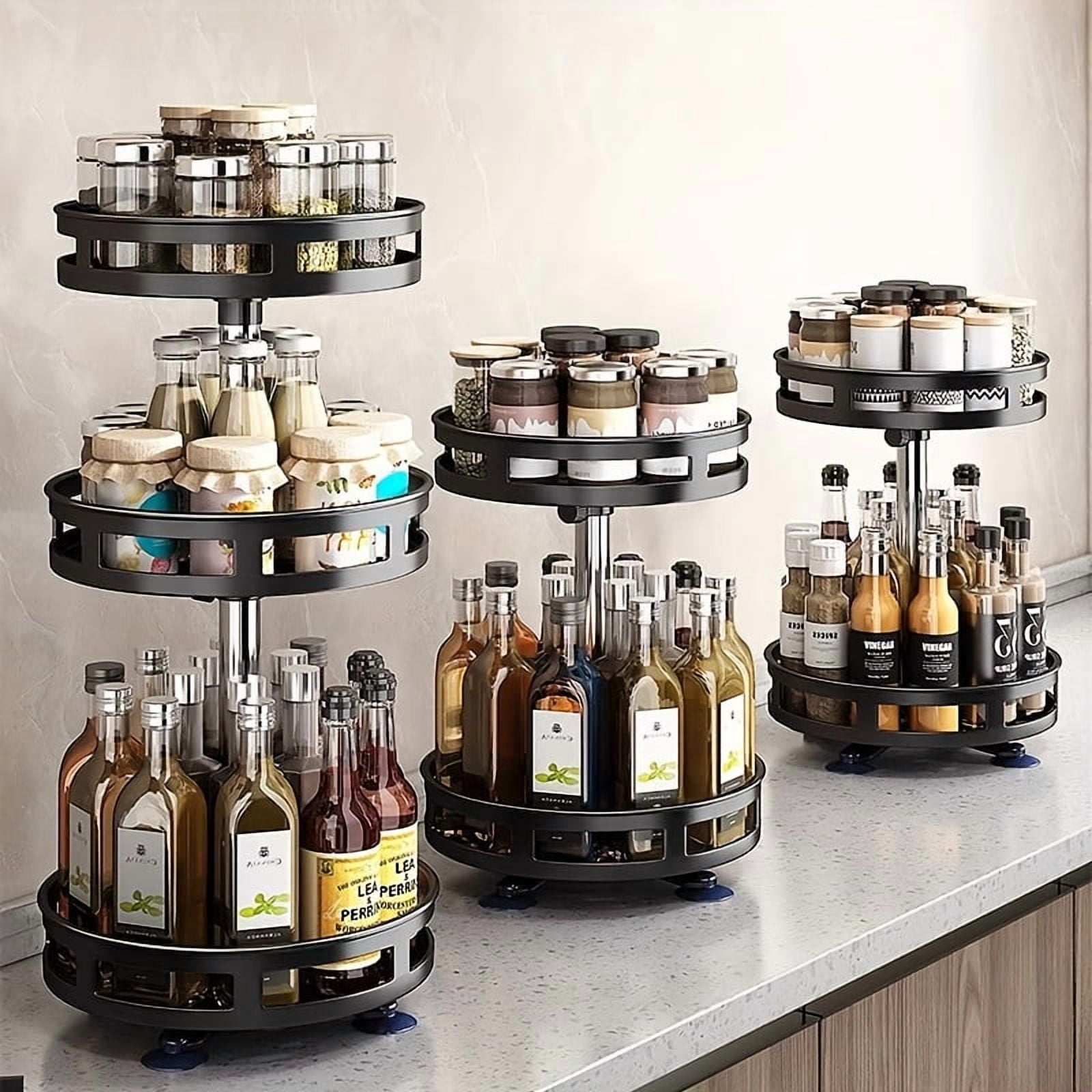 360° Rotating Spice Rack Organizer Turntable – Adjustable Height Lazy ...