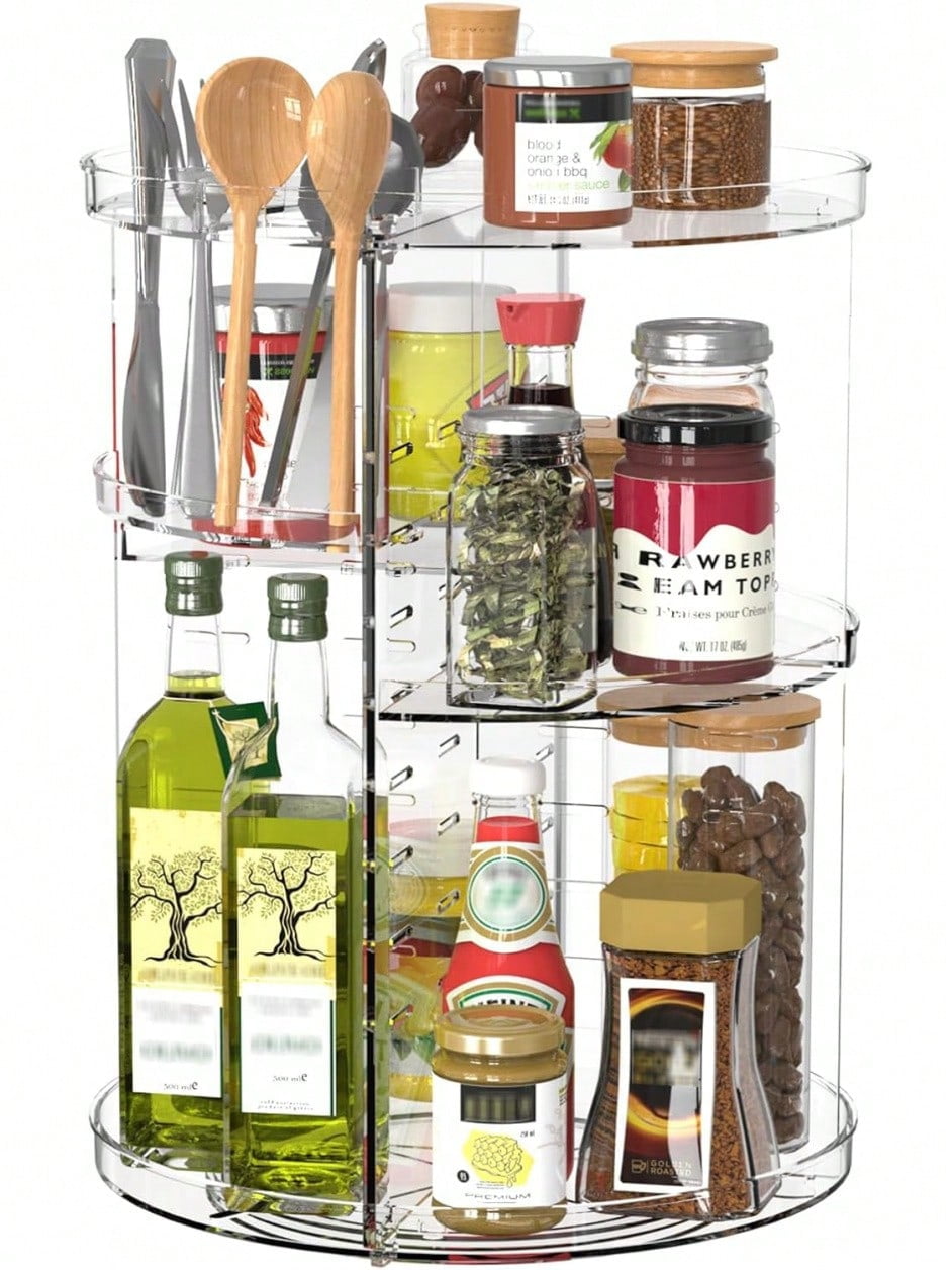 360° Rotating Spice Rack Organizer With Adjustable Height & Utensil ...
