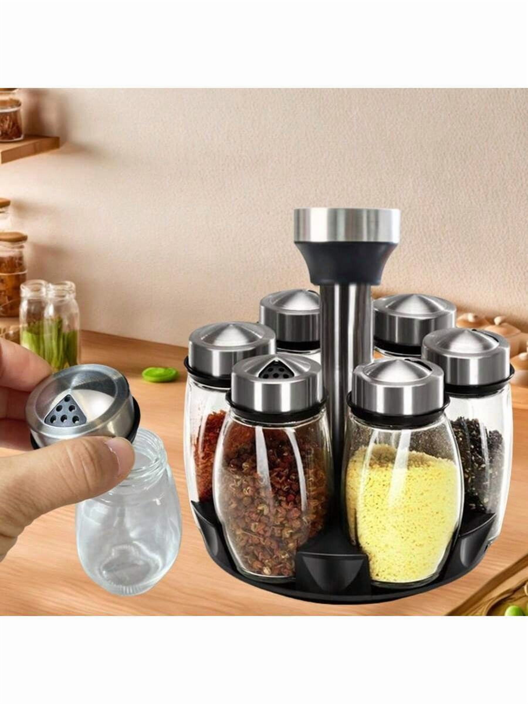 360° Rotating Spice Rack Tower Set With 6/12 Glass Refill Containers ...