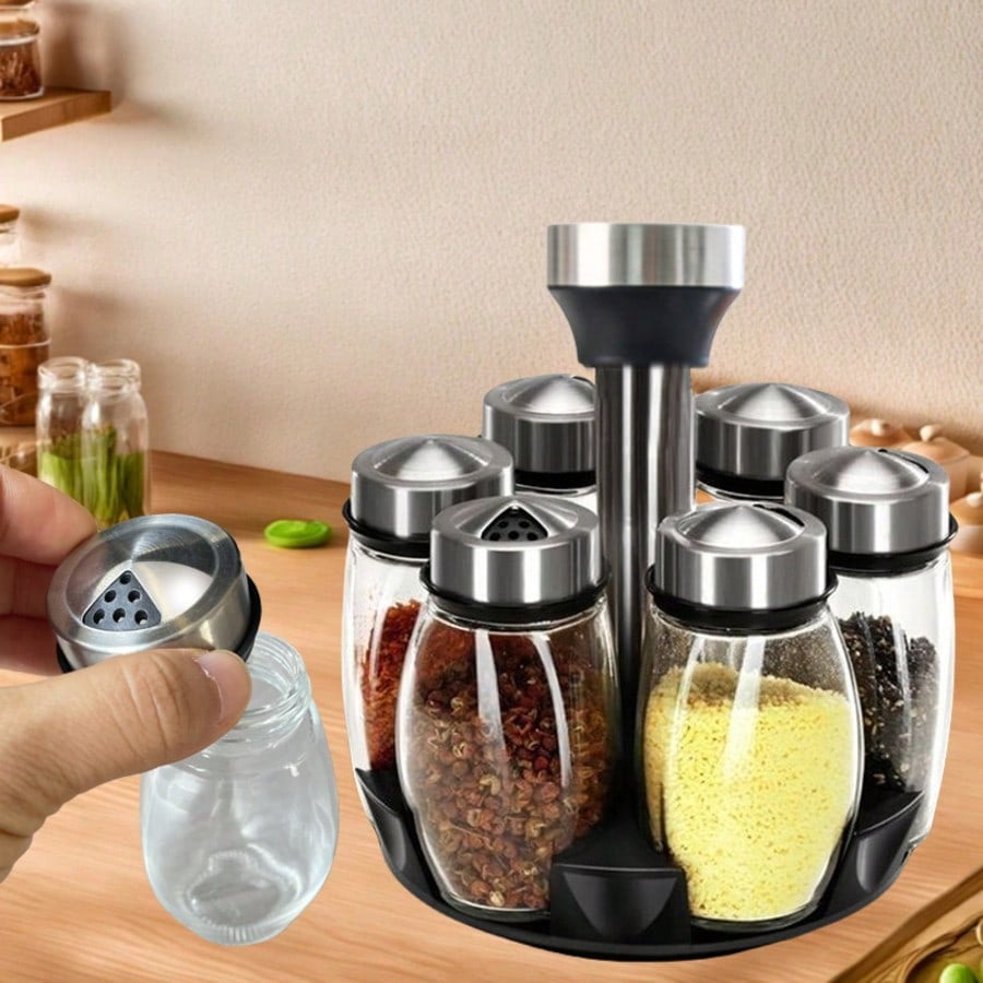 360° Rotating Spice Rack Tower Set With 6/12 Glass Refill Containers ...