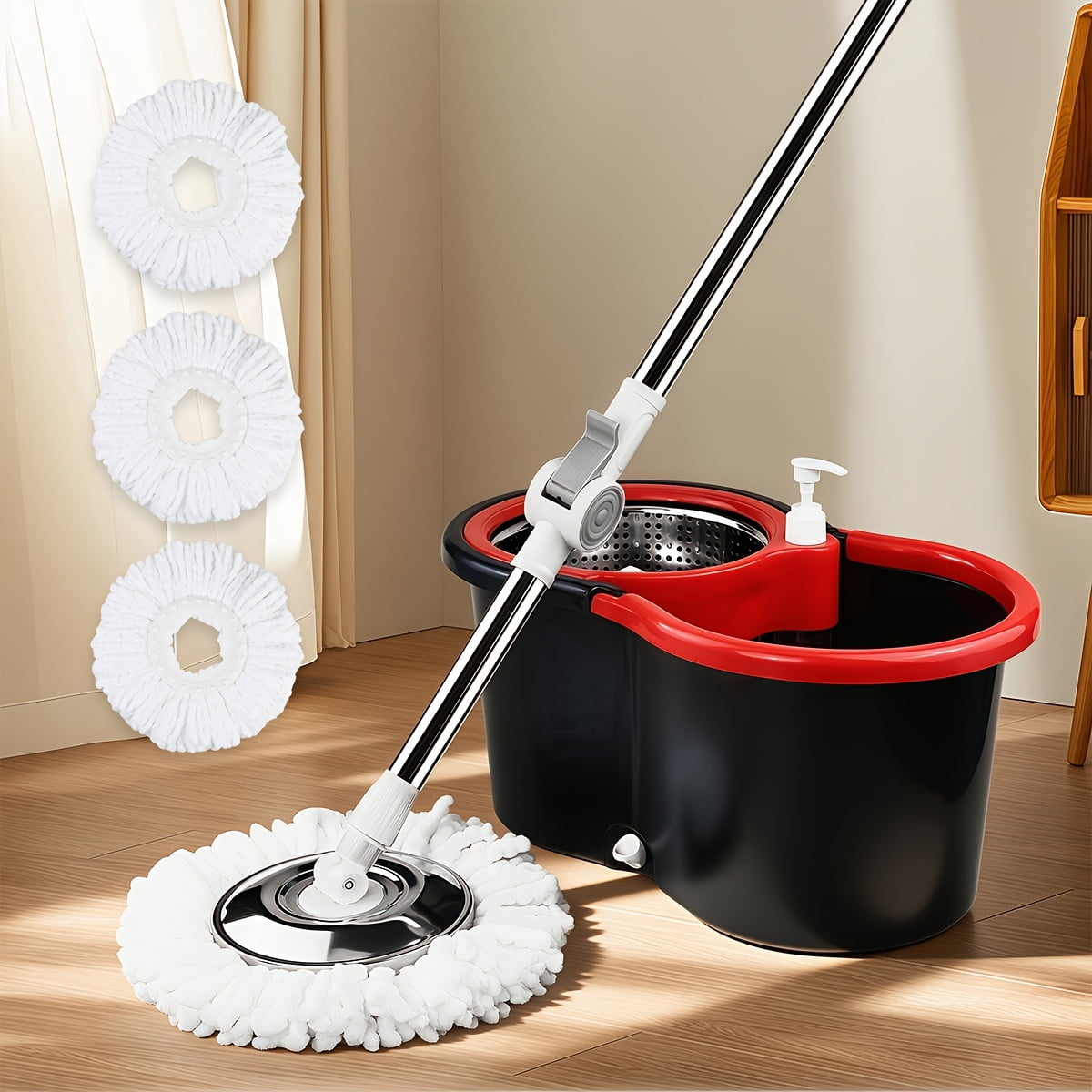 360° Rotating Spin Mop and Bucket Set, Long Handle Floor Mop with 4 ...