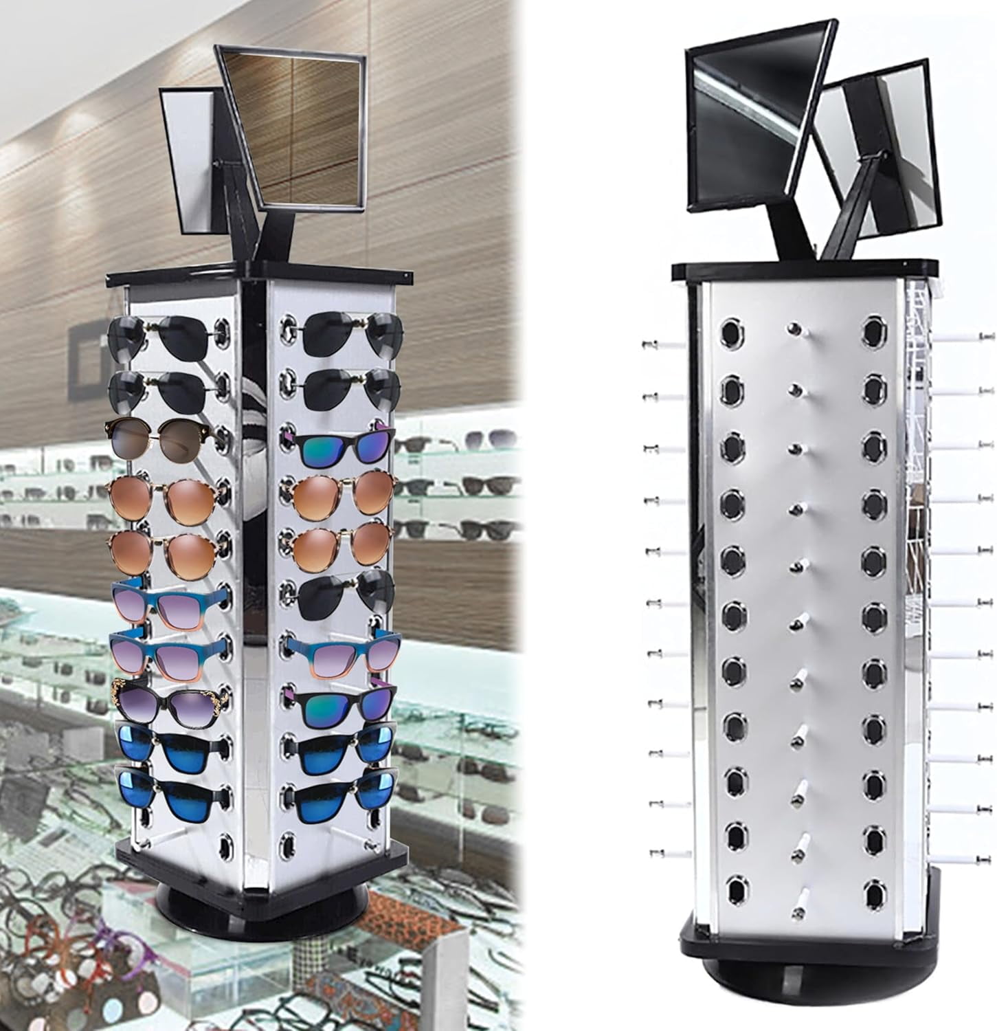 360°Rotating Sunglasses Display Stand Eyeglass Holder Rack for 44 Pairs ...